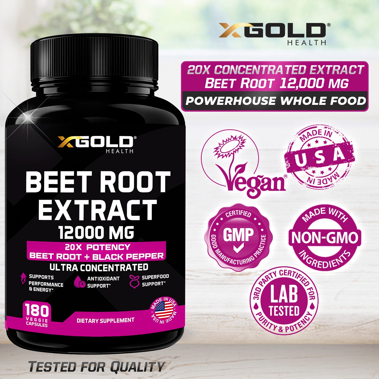 X Gold Health Beet Root Extract Capsules – 12,000mg Highly Concentrate